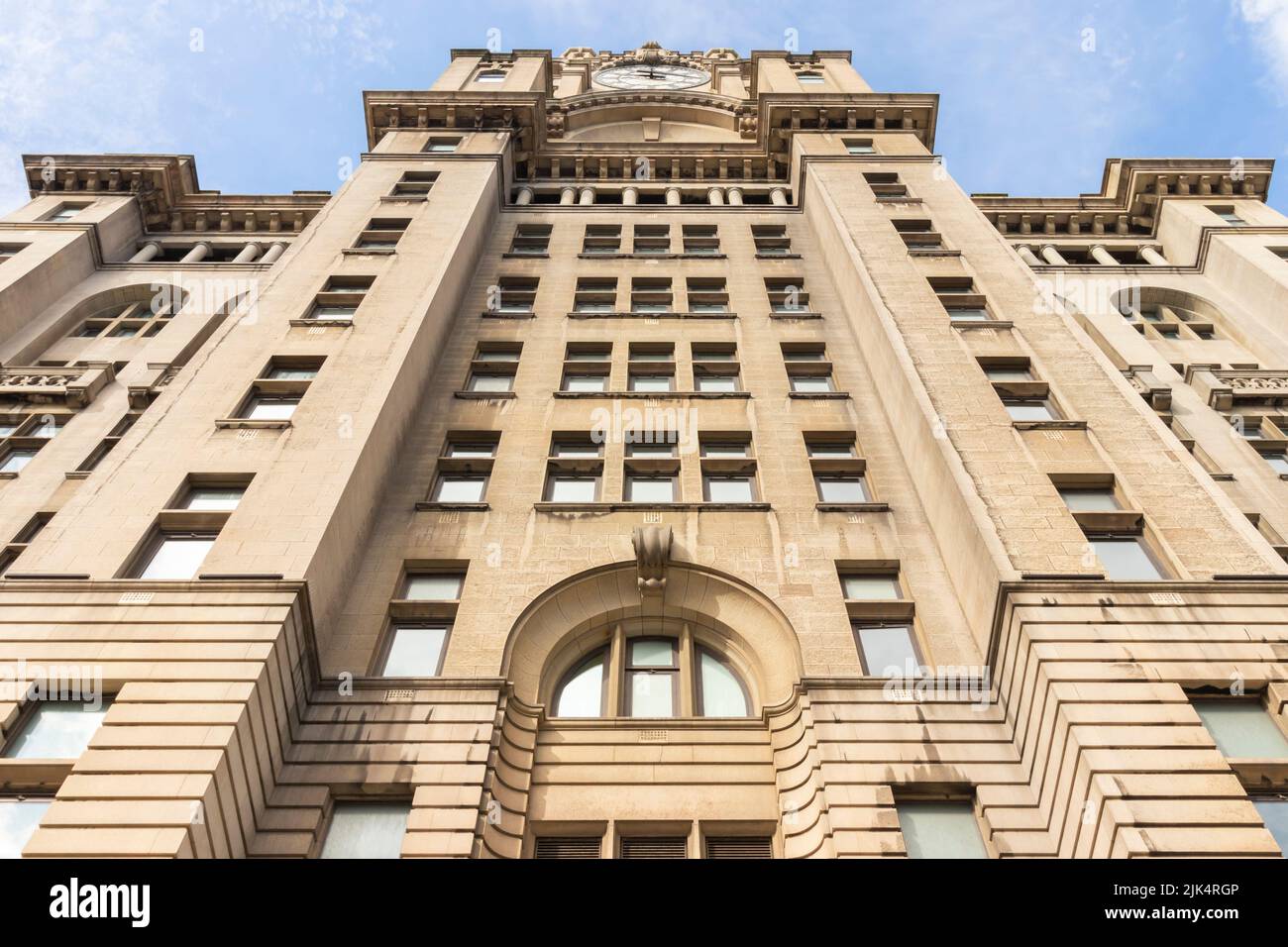 looking up at the royal liver building on the liverpool waterfront ...