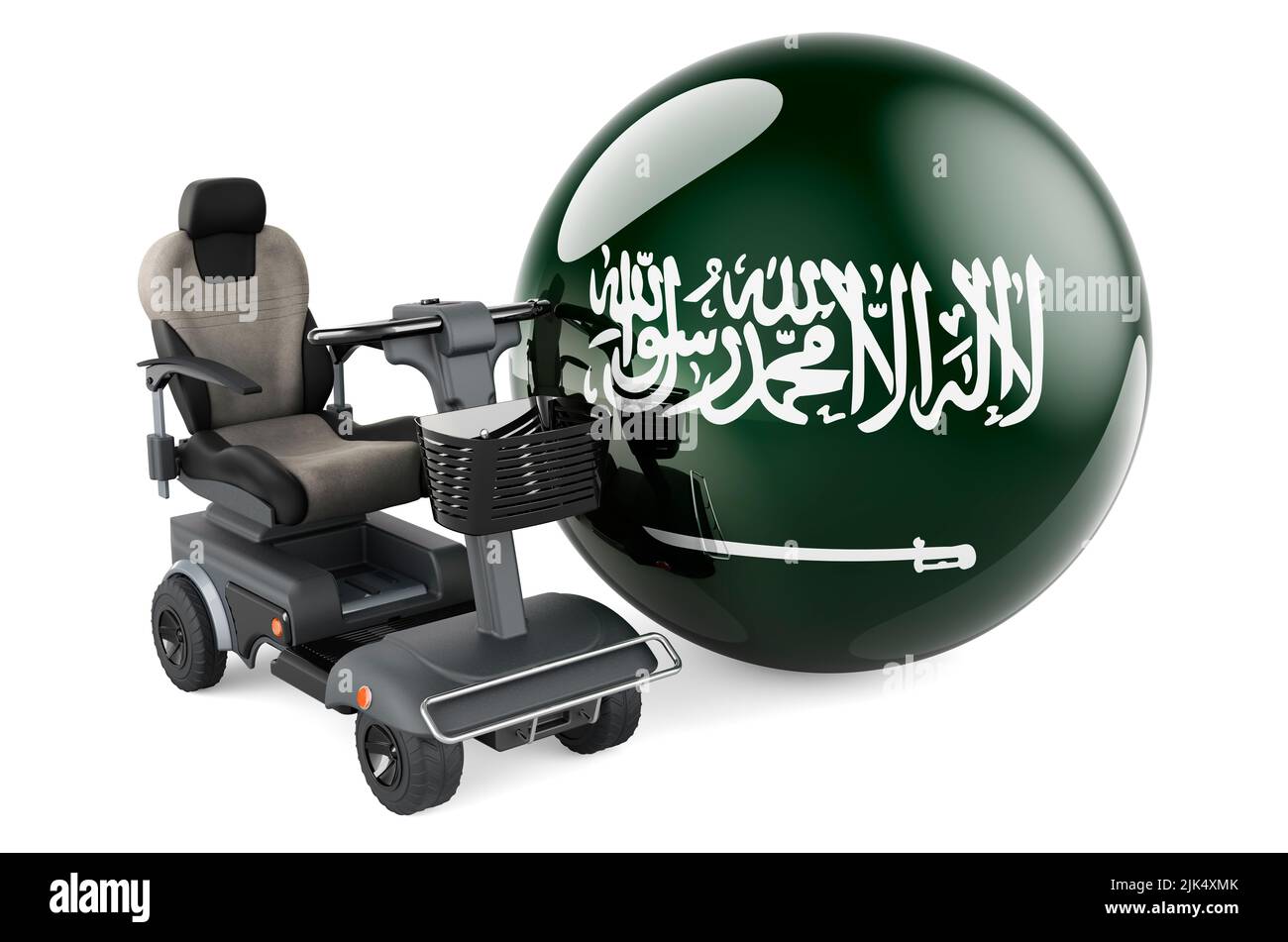 Saudi Arabian flag with indoor powerchair or electric wheelchair, 3D ...