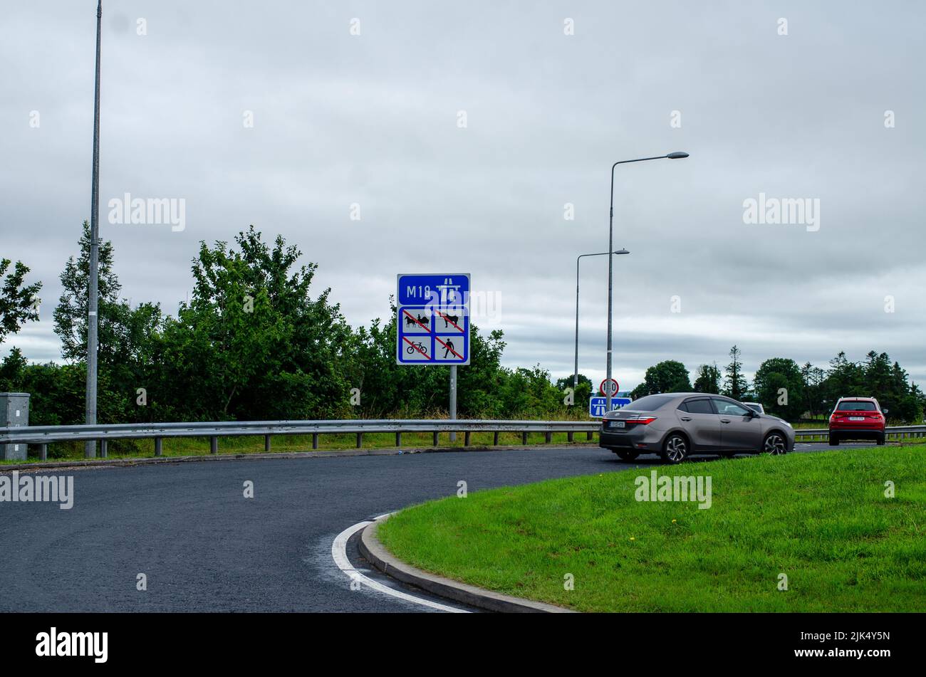 Highway m18, section from Limerick to Ennis view of exit to Ennis ...