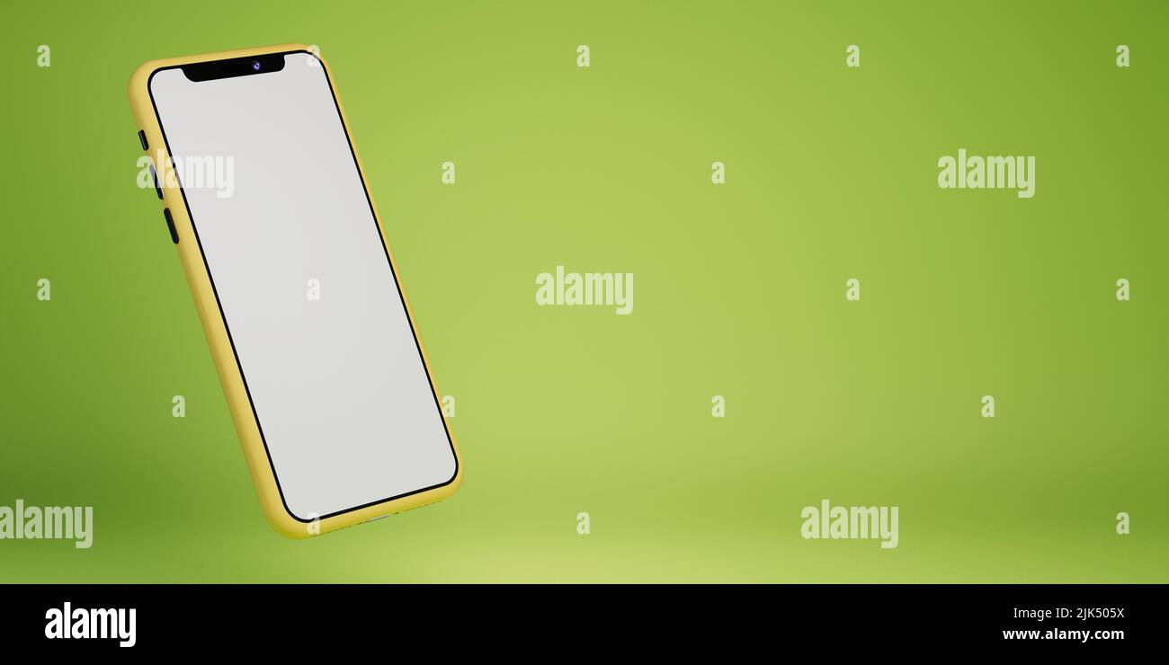 modern technologies. a large yellow smartphone with a white display on ...