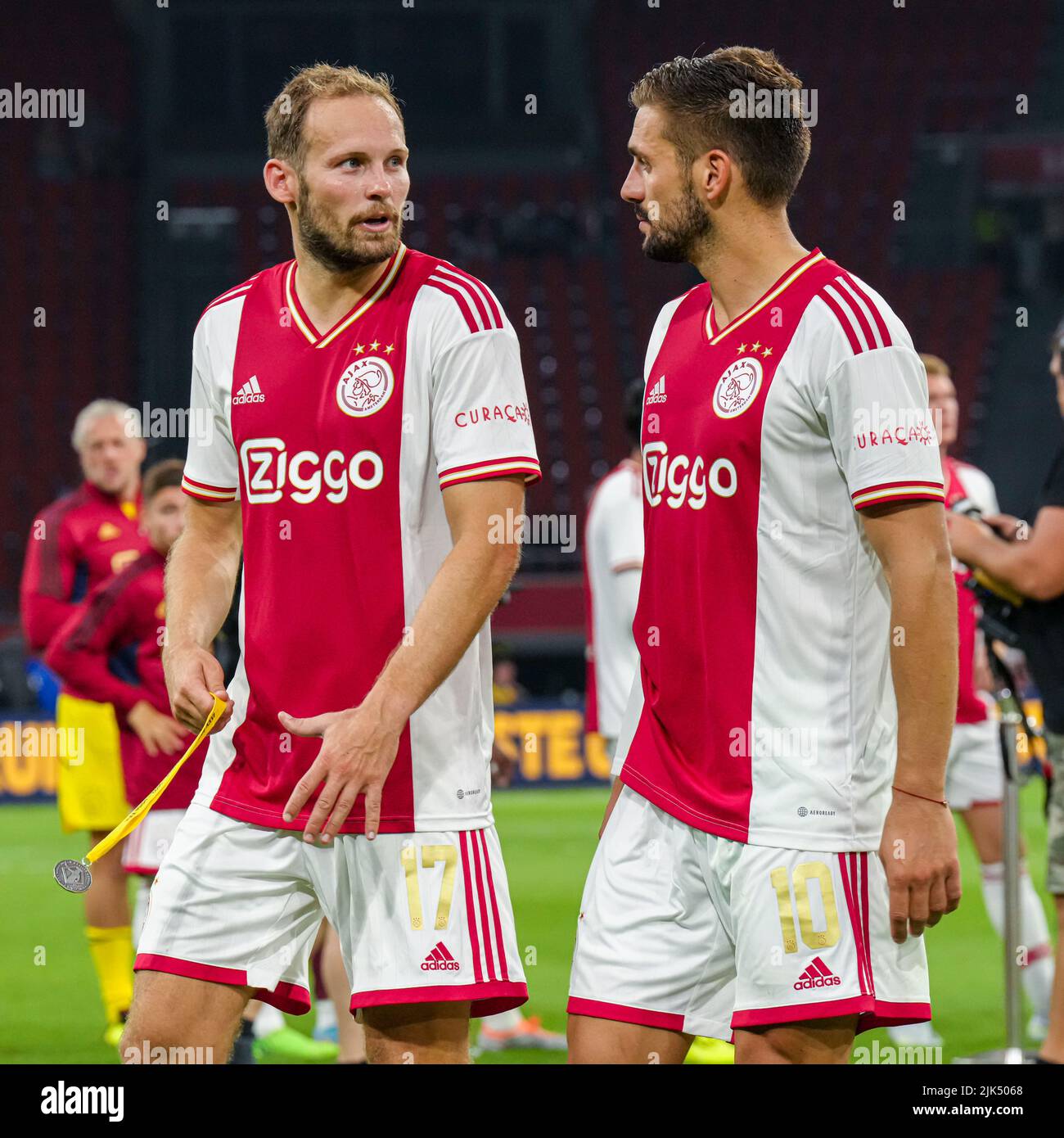 AMSTERDAM, THE NETHERLANDS - JULY 30: Daley Blind of Ajax, Dusan Tadic of Ajax during the Johan ...