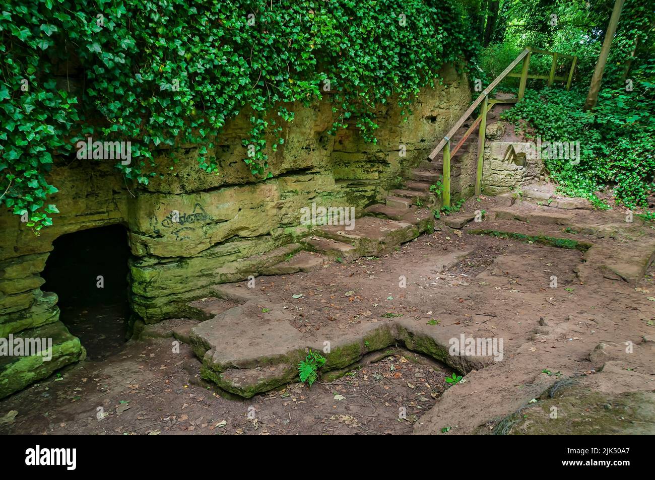The excavated entrance of St. Robert's Cave in dolomitised limestone ...