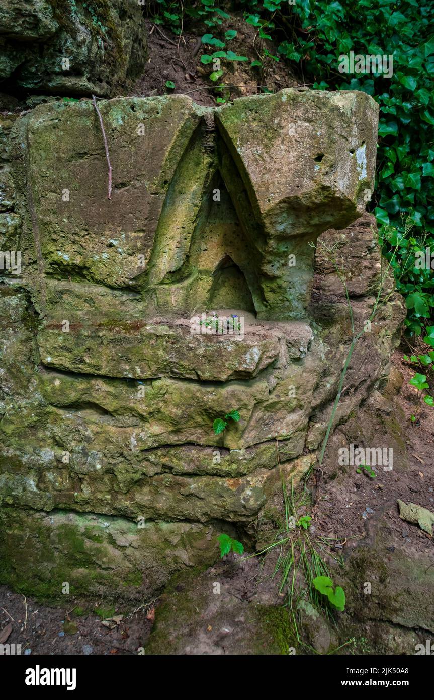 Carved recess in dolomitised limestone at St. Robert's Cave, once used ...