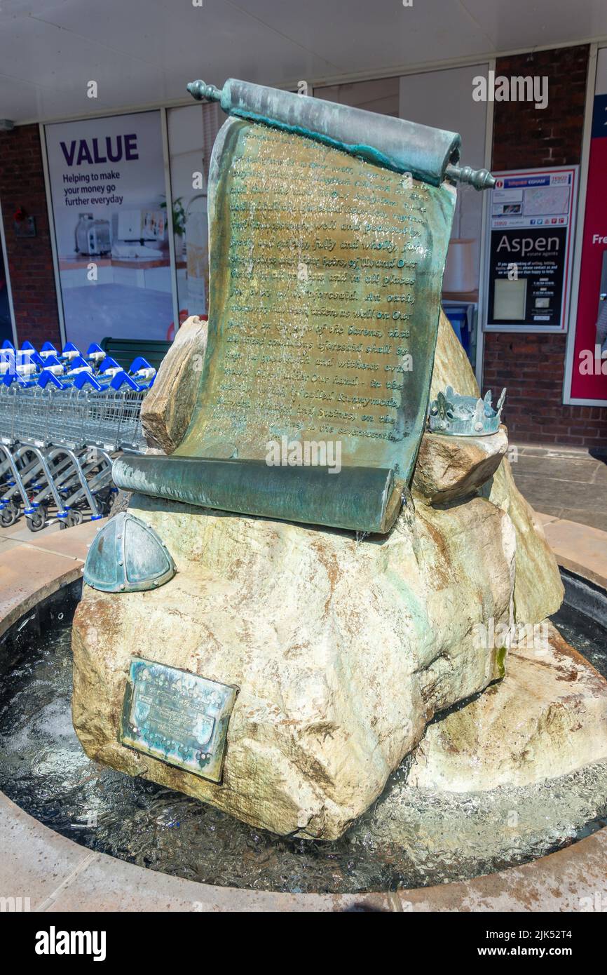 The Magna Carta Fountain, High Street, Egham, Surrey, England, United ...