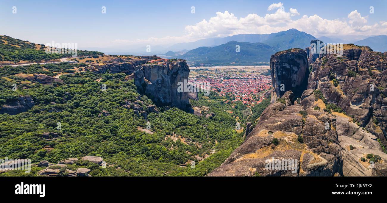 Aerial view of high cliffs and beautiful collaboration between humans ...