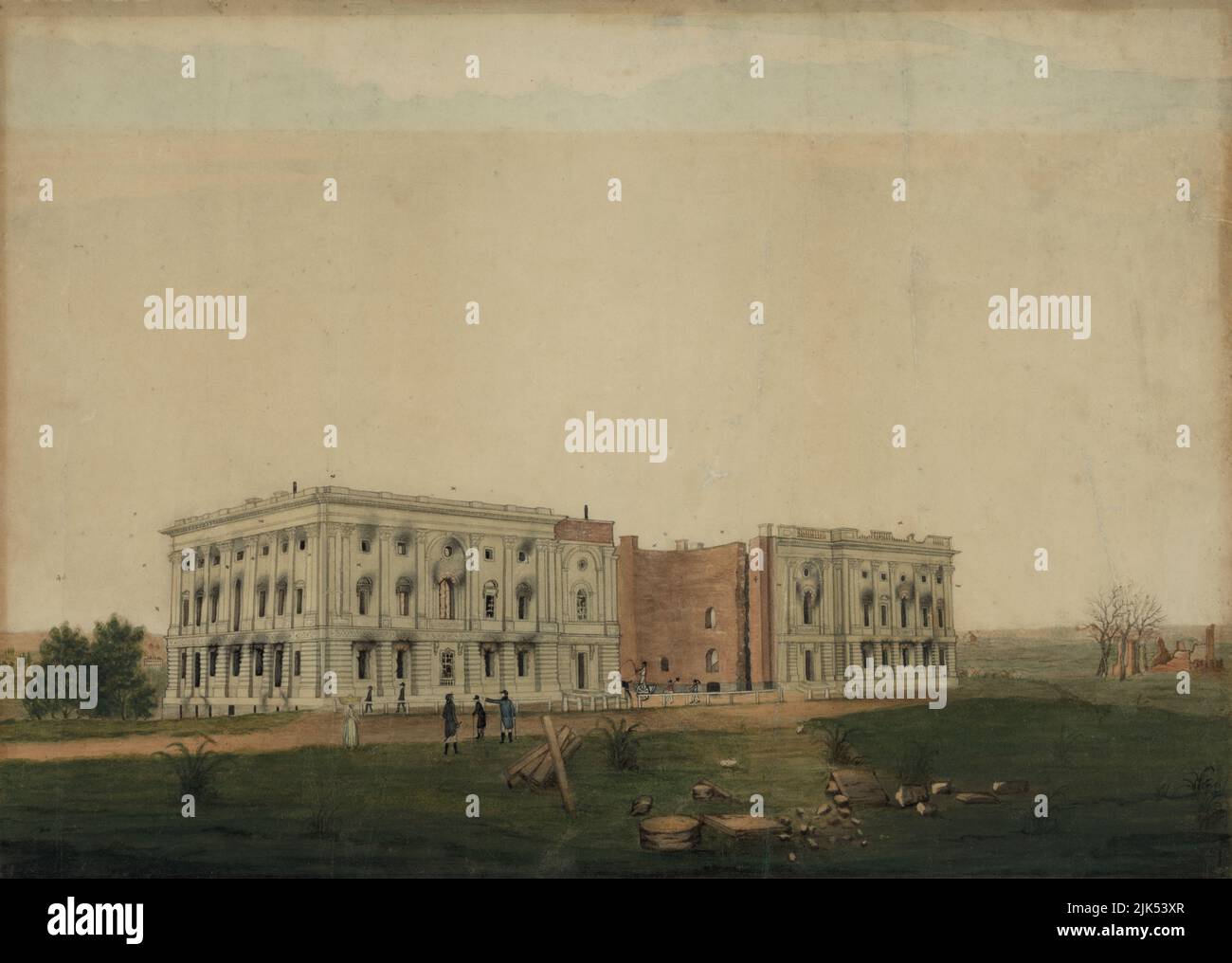 U.S. Capitol after burning by the British. Drawing shows the ruins of ...