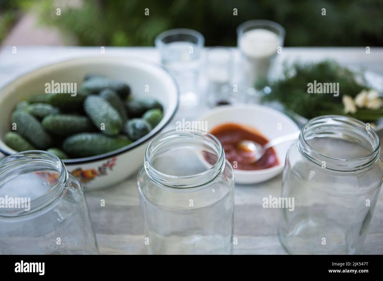 The process of preserving pickled cucumbers for the winter. Ingredients ...