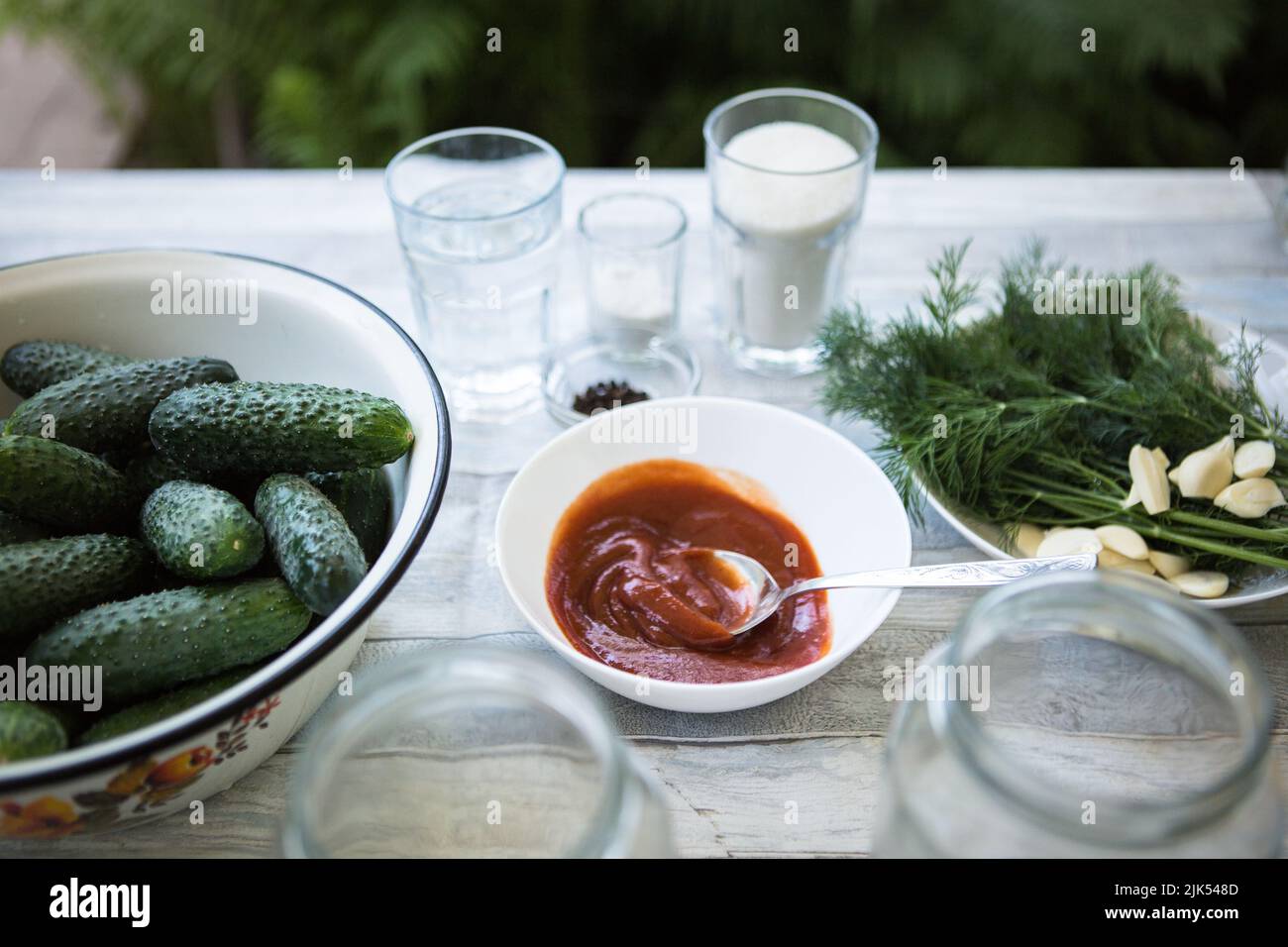 The process of preserving pickled cucumbers for the winter. Ingredients ...