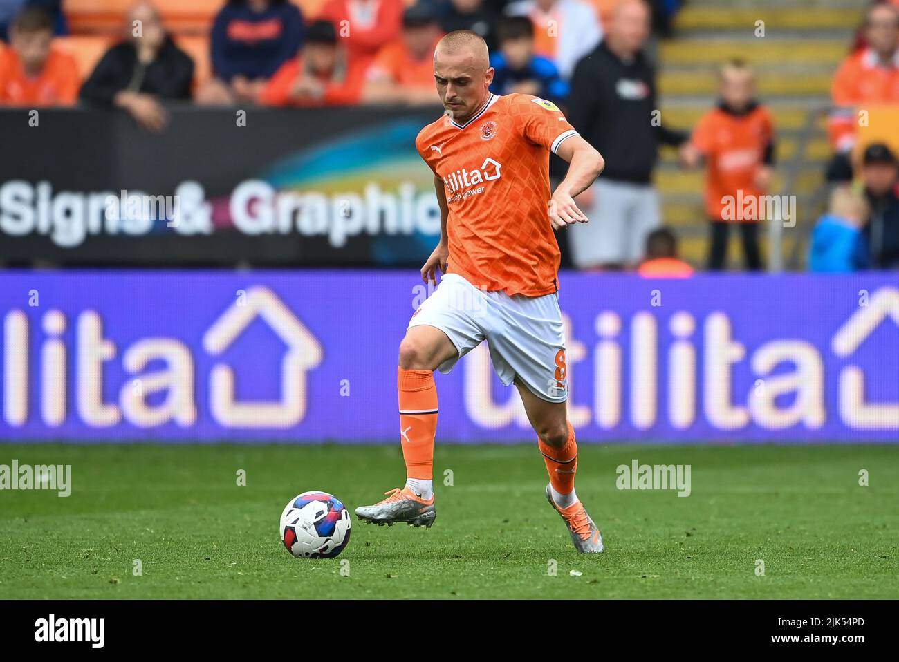 Lewis Fiorini #8 of Blackpool makes a break with the ball Stock Photo ...