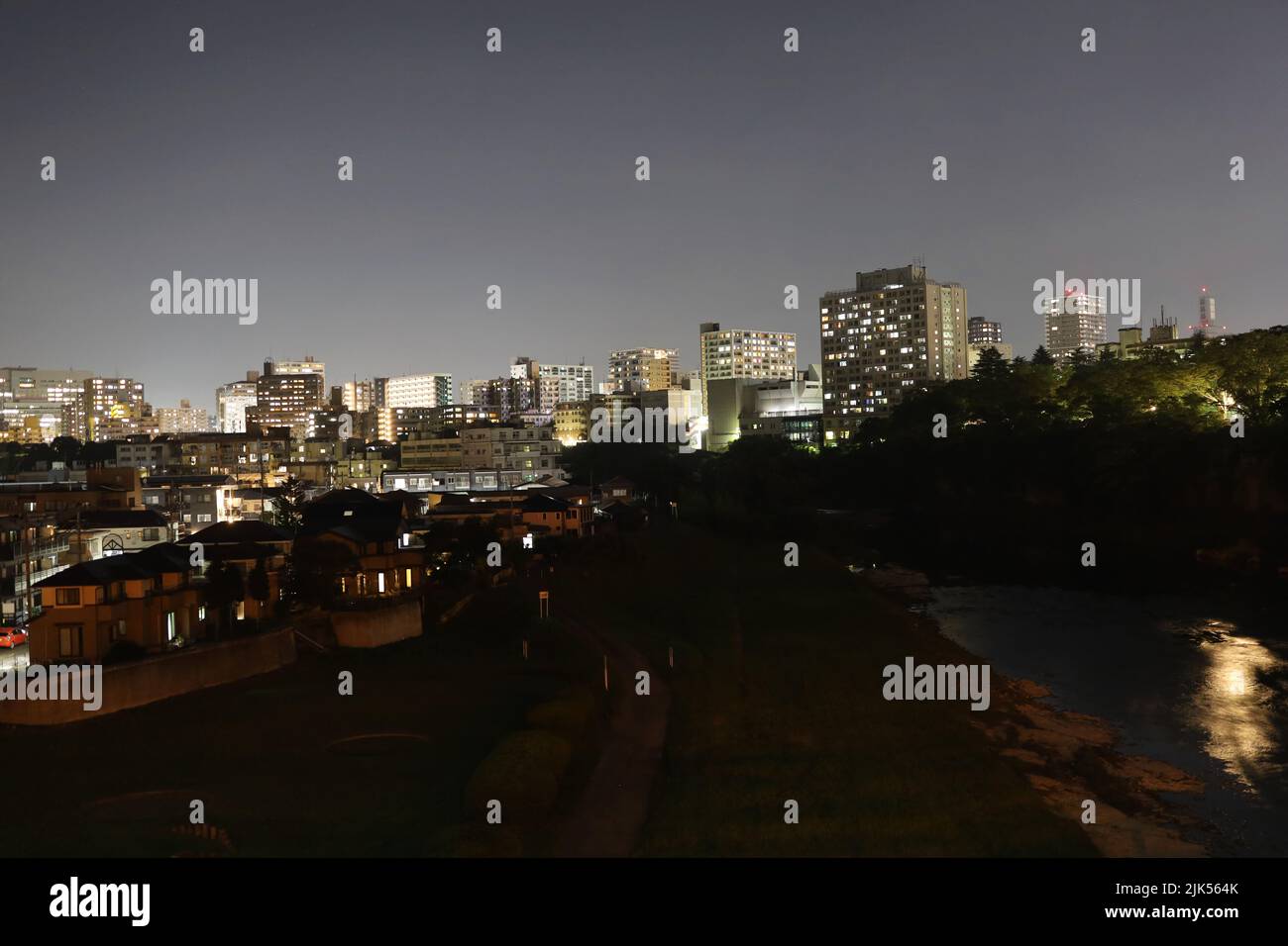 Sendai, Miyagi, Japan, July 2022. Residential area of Sendai at night ...