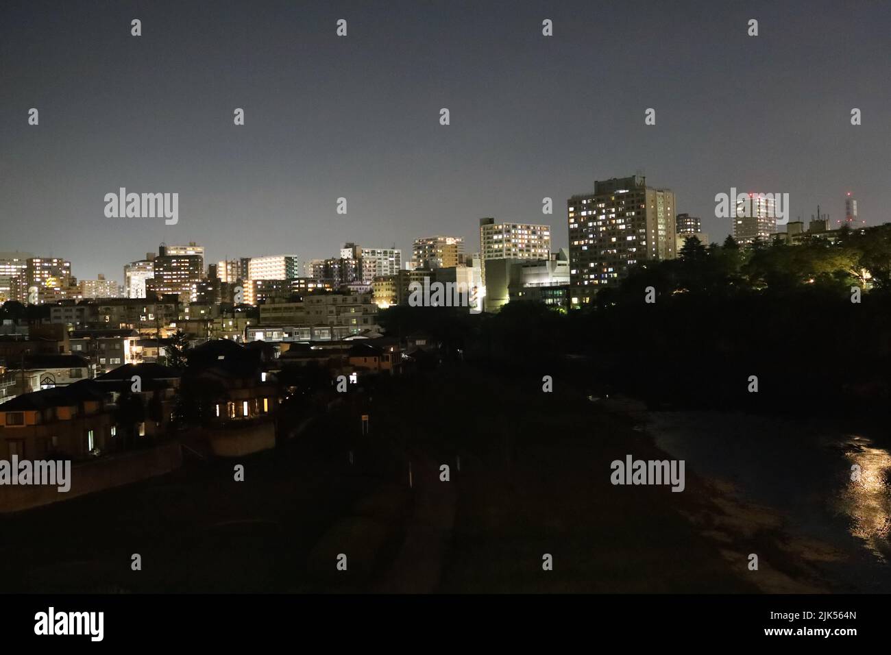 Sendai, Miyagi, Japan, July 2022. Residential area of Sendai at night ...