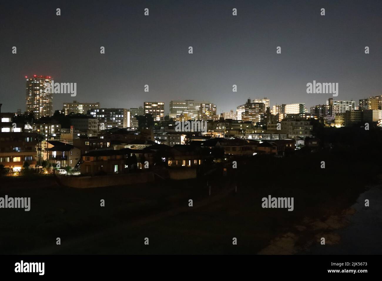 Sendai, Miyagi, Japan, July 2022. Residential area of Sendai at night ...