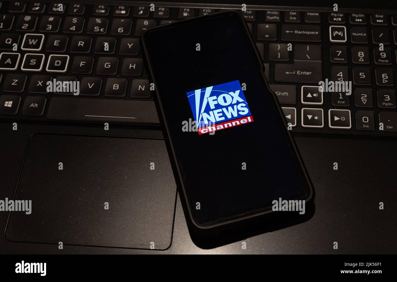 fox news channel logo on mobile phone , Sydney Australia July 30 2022 ...