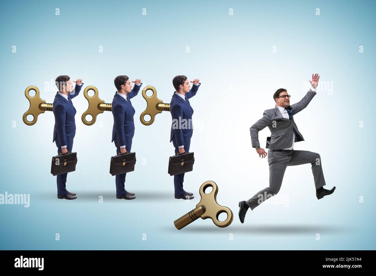 Concept of businessman escaping from the office routine Stock Photo - Alamy