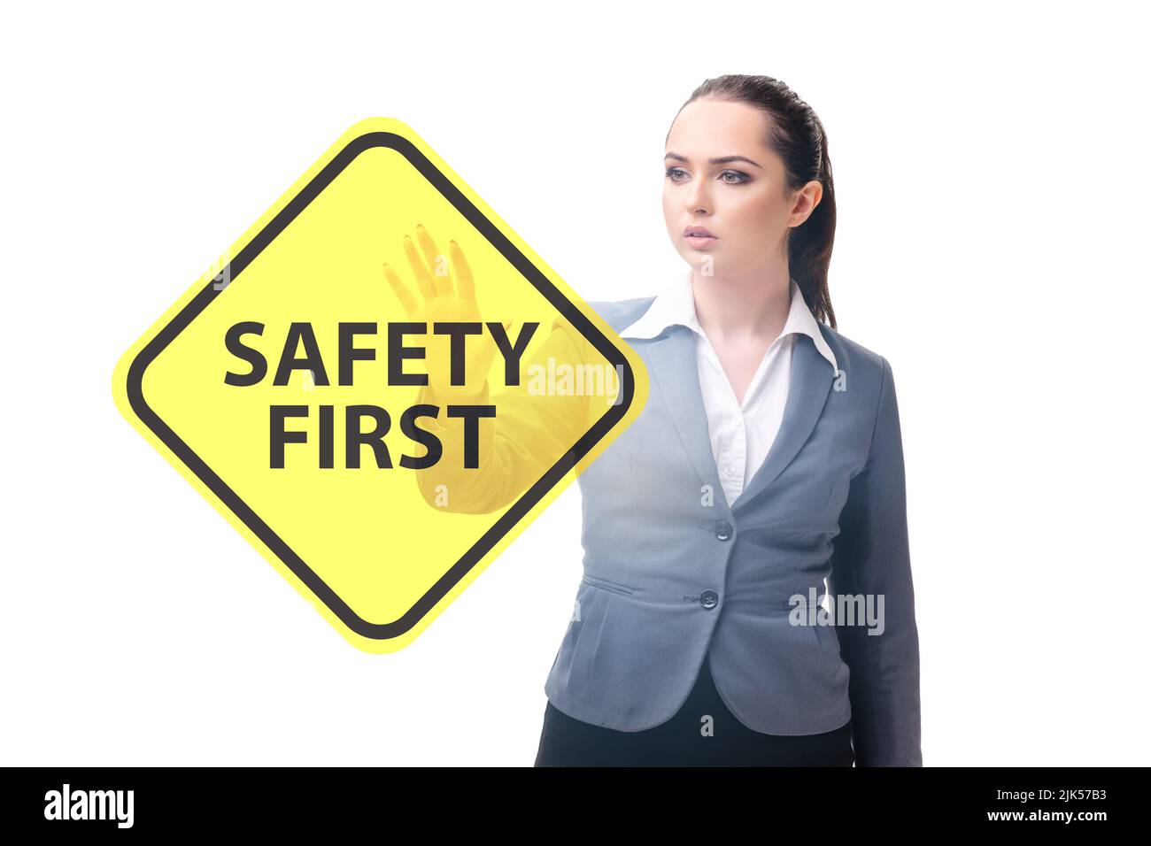 Safety first concept with the businesswoman Stock Photo - Alamy