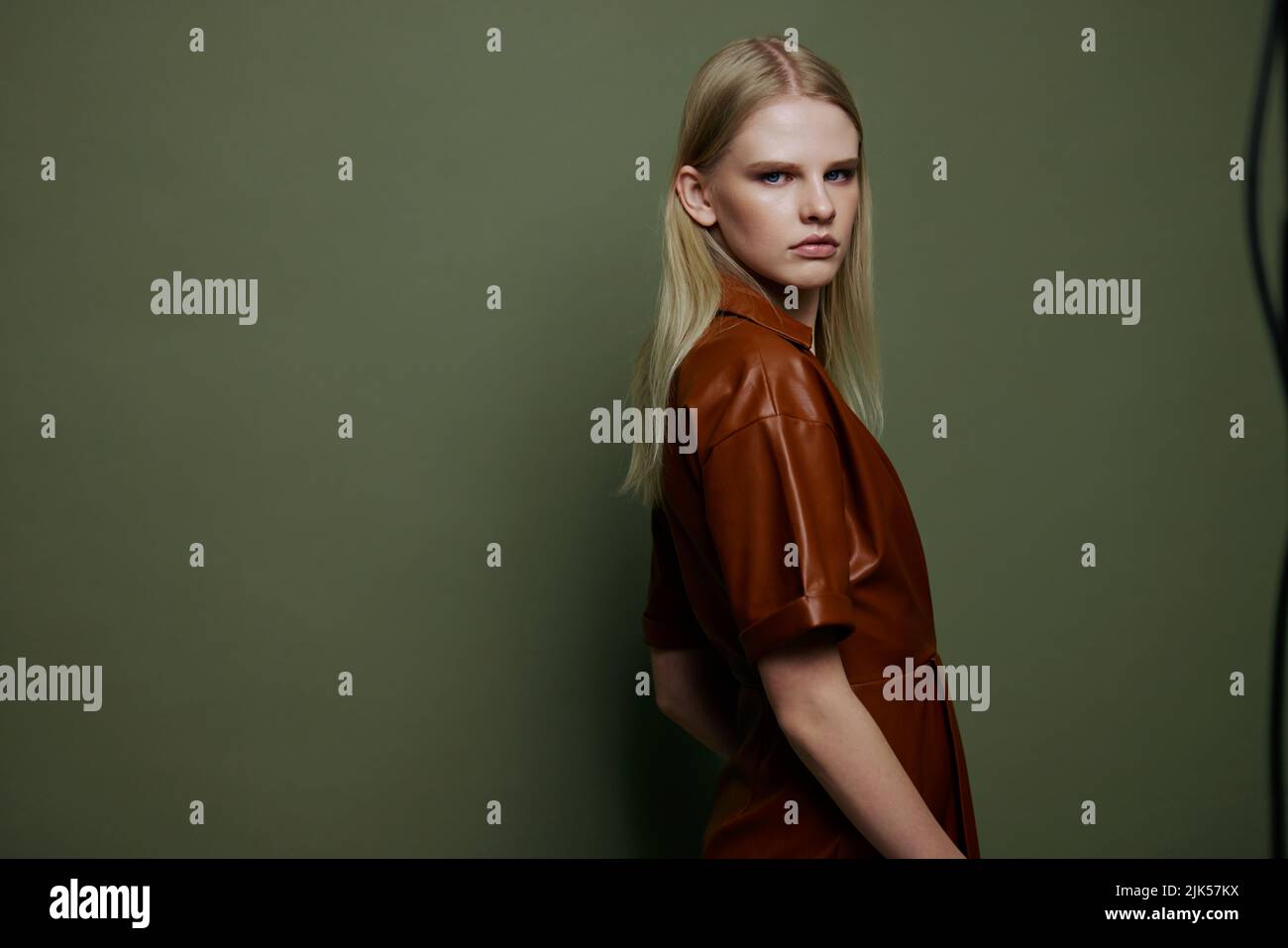 Cool portrait in studio with stylish professional blonde female model ...
