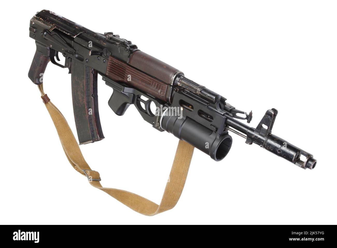 Kalashnikov AK 74 rifle with under-barrel grenade launcher isolated on ...