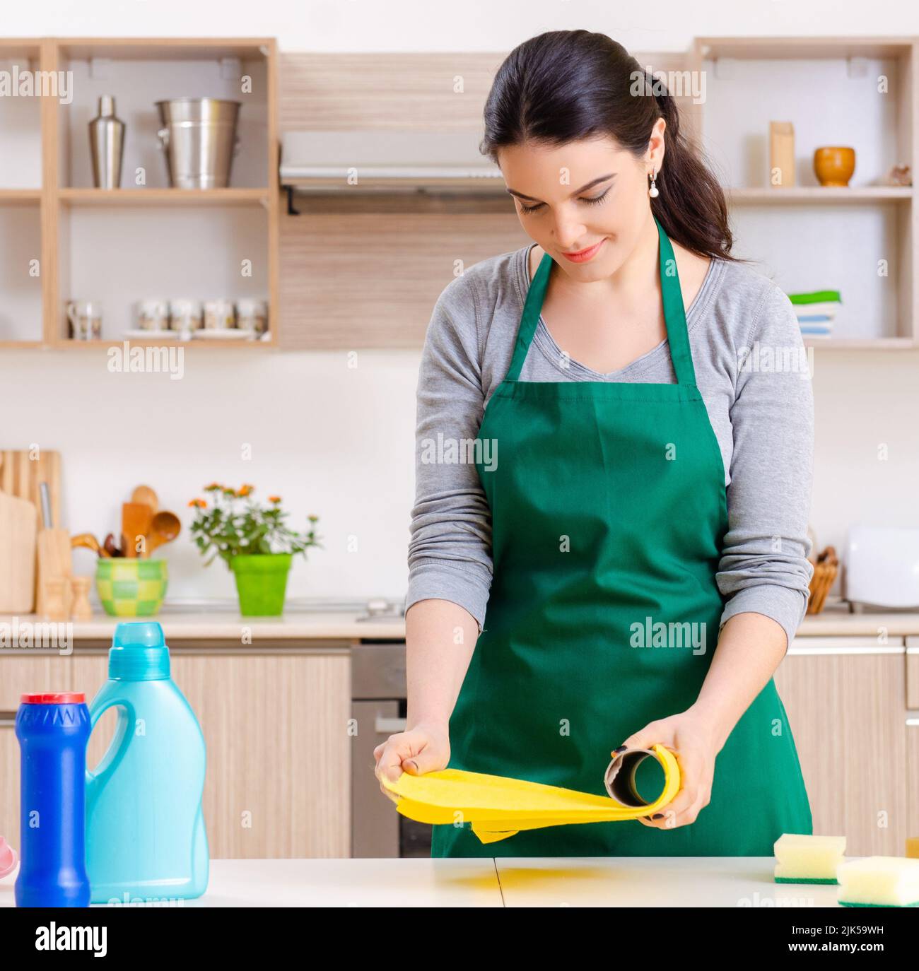 The young female contractor doing housework Stock Photo - Alamy