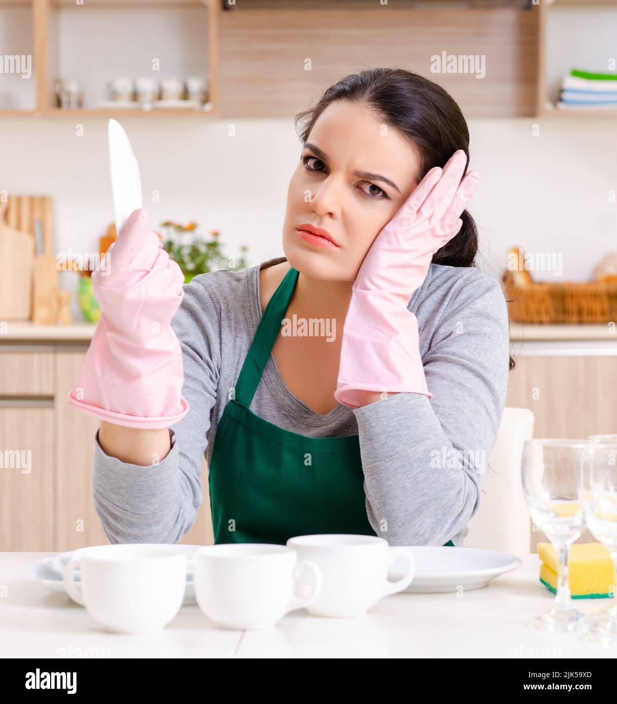The young female contractor doing housework Stock Photo - Alamy