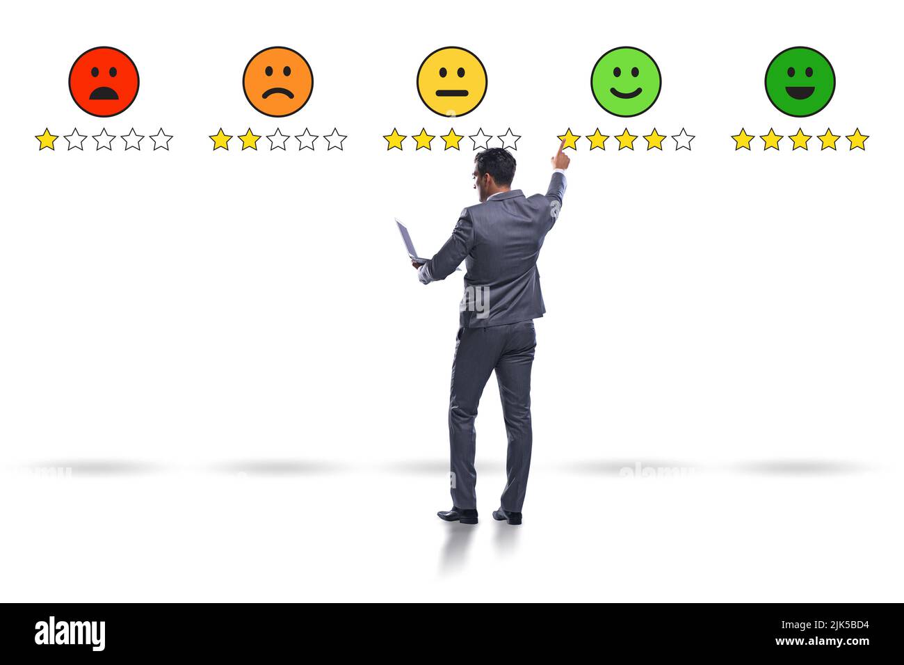 Illustration of customer feedback with the faces and businessman Stock ...