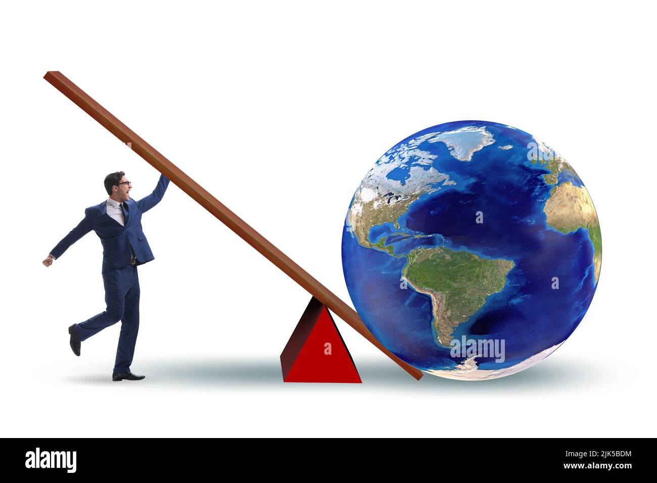 Businessman lifting the earth in the challenge concept Stock Photo - Alamy