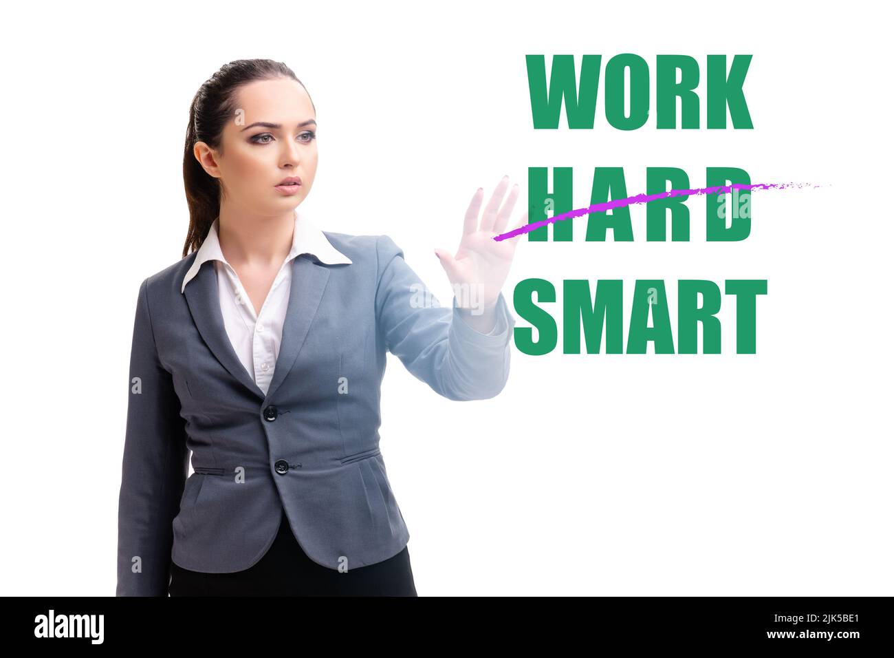 Businesswoman in the working smart not hard concept Stock Photo - Alamy