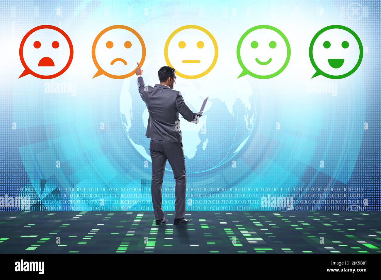 Illustration of customer feedback with the faces and businessman Stock ...