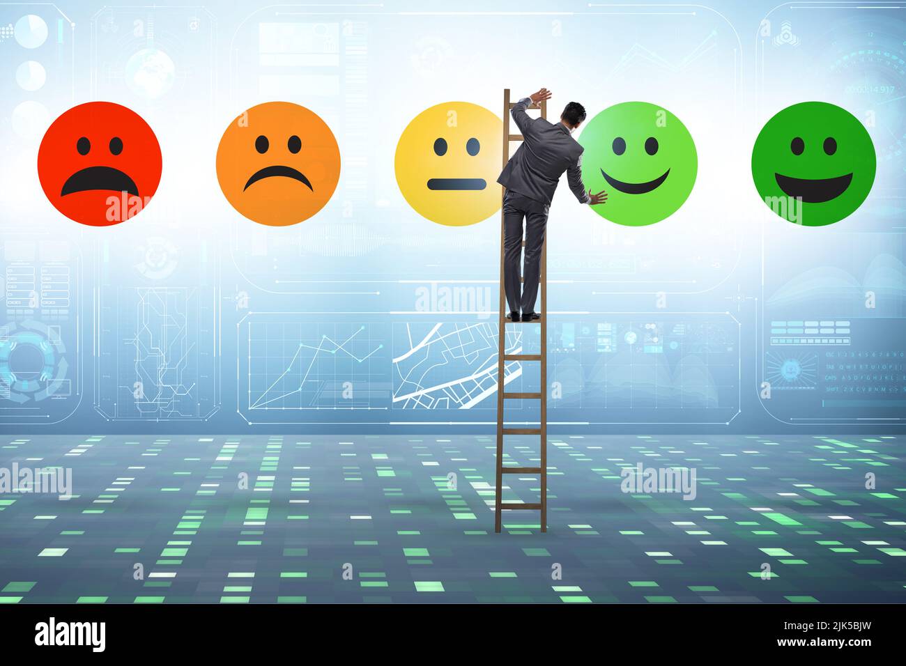 Illustration of customer feedback with the faces and businessman Stock ...