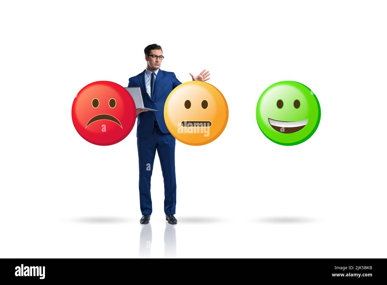 Illustration of customer feedback with the faces and businessman Stock ...