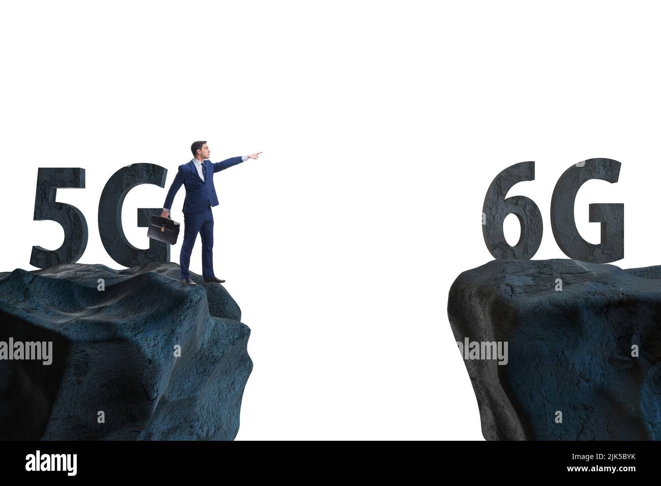 Concept of moving from 5g technology to 6g with jumping people Stock ...