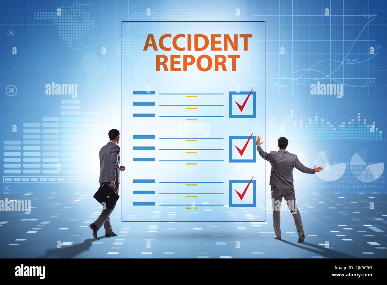 Filling in accident report in the insurance concept Stock Photo - Alamy