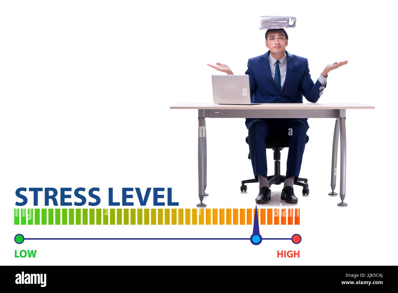 Businessman with the meter measuring his stress level Stock Photo - Alamy