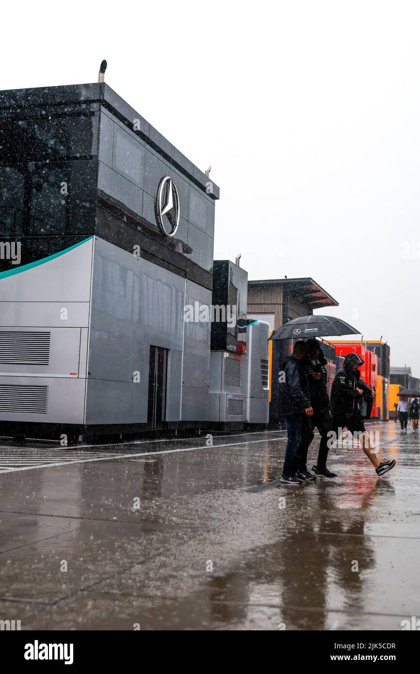 Budapest, Hungary. 30th July, 2022. Rainy day at F1 Paddock, F1 Grand ...