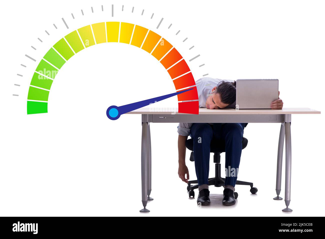 Businessman with the meter measuring his stress level Stock Photo - Alamy