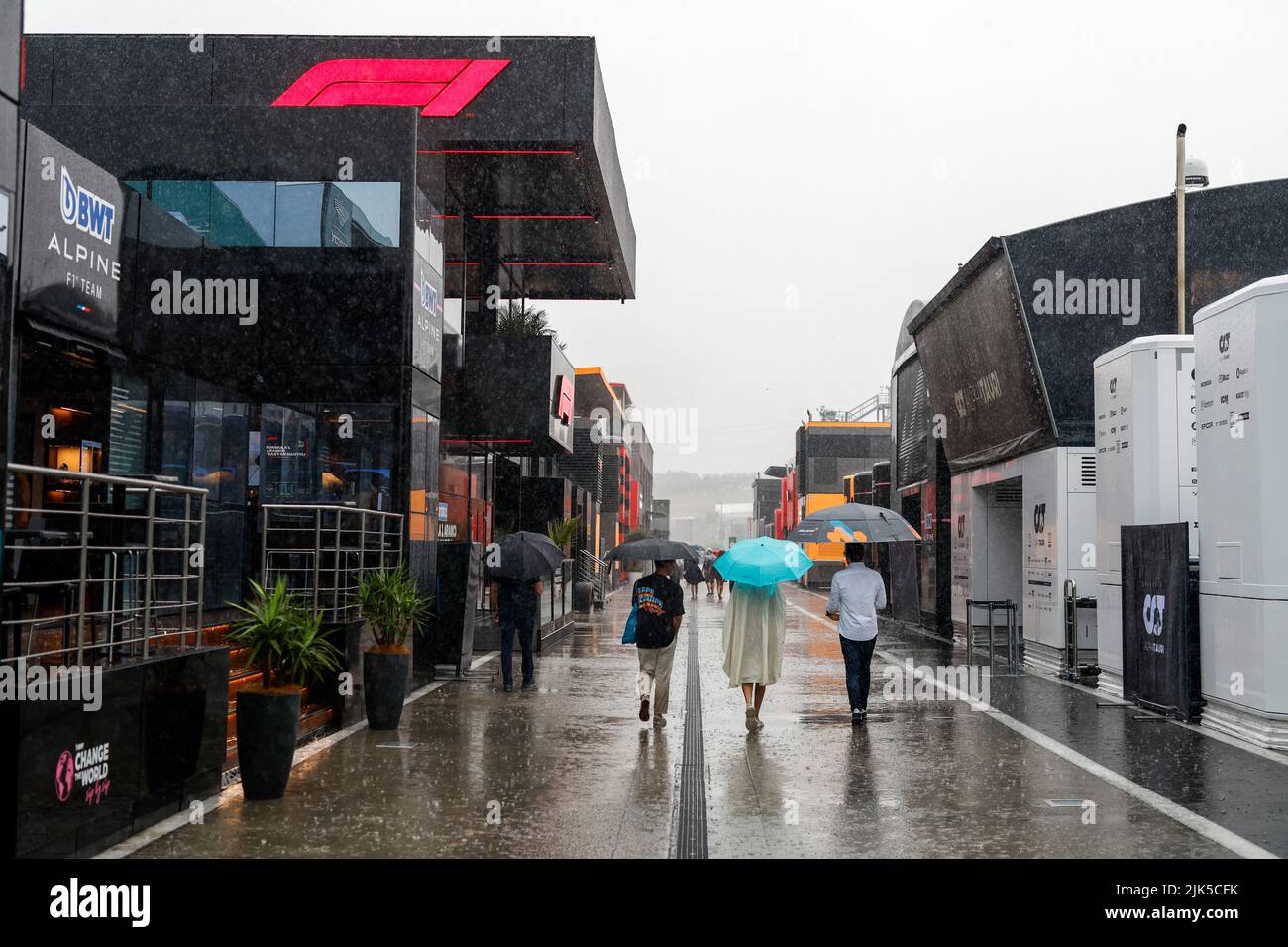 Budapest, Hungary. 30th July, 2022. Rainy day at F1 Paddock, F1 Grand ...