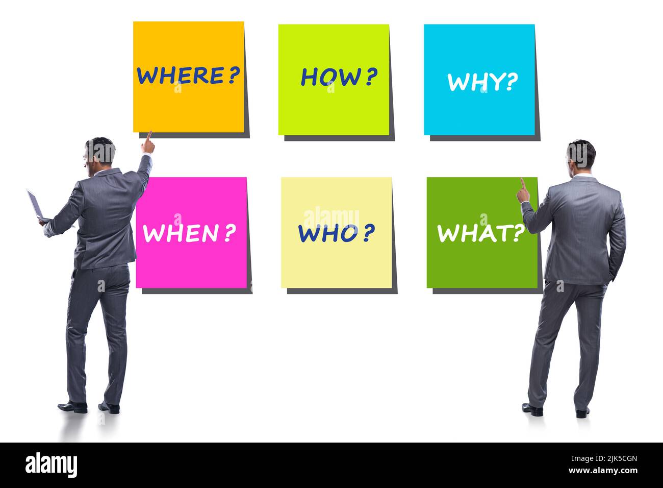 Concept of many questions with the businessman Stock Photo - Alamy