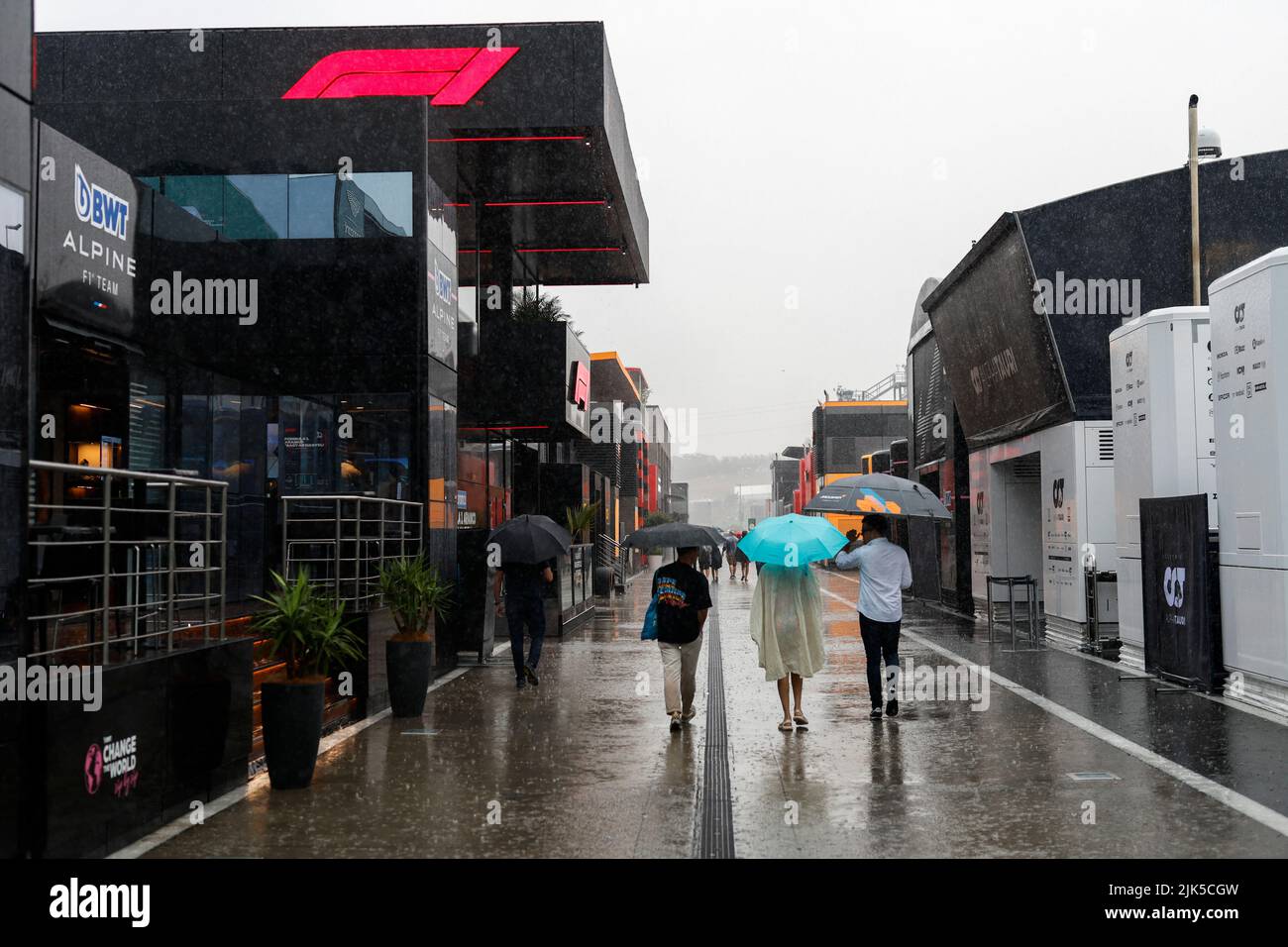 Budapest, Hungary. 30th July, 2022. Rainy day at F1 Paddock, F1 Grand ...