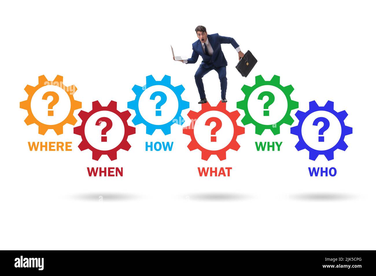 Concept many questions businessman Cut Out Stock Images & Pictures - Alamy