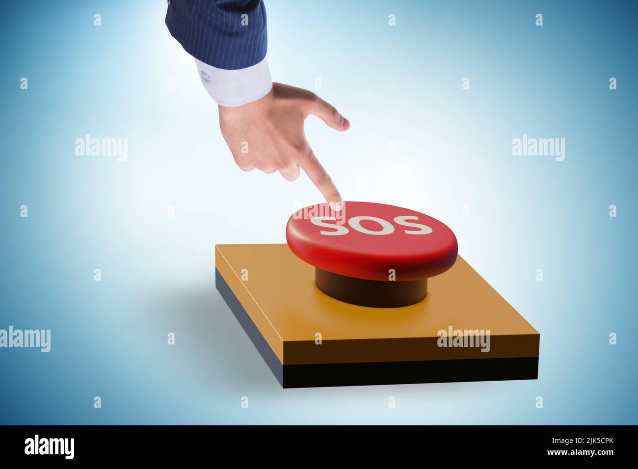 Businessman pressing SOS button in the case of danger Stock Photo - Alamy