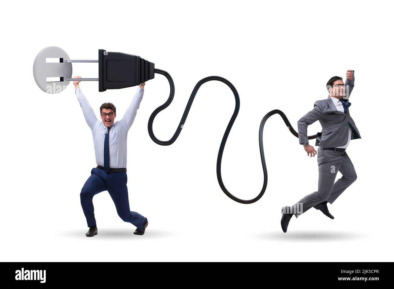 Businessman being powered by the electric power Stock Photo - Alamy