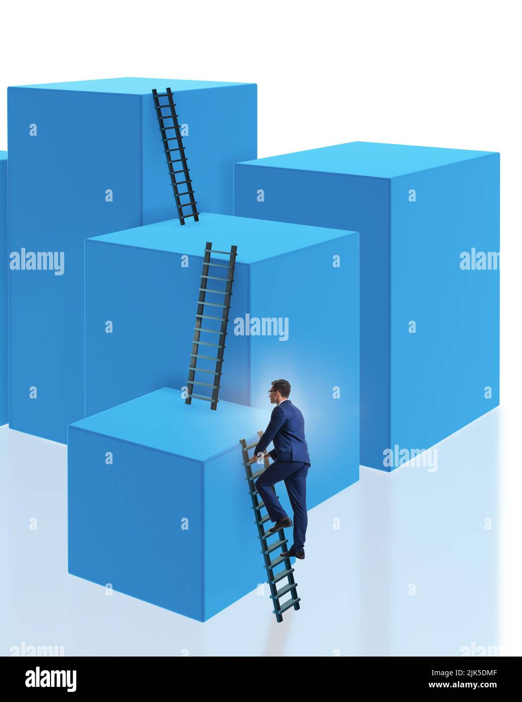 The businessman on top of block isolated on white Stock Photo - Alamy