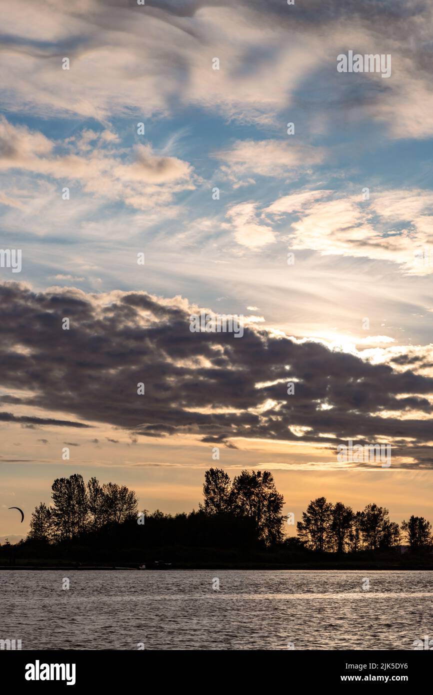 Sunset over Jetty Island from the Everett Waterfront . Room for copy ...