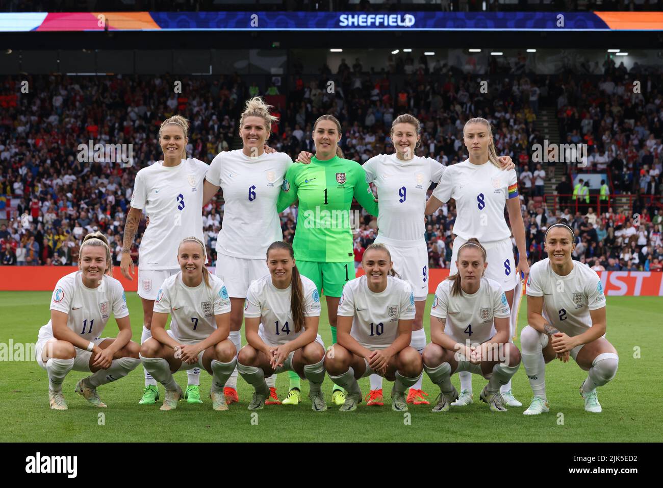 Sheffield, England, 26th July 2022. The England starting eleven line up ...
