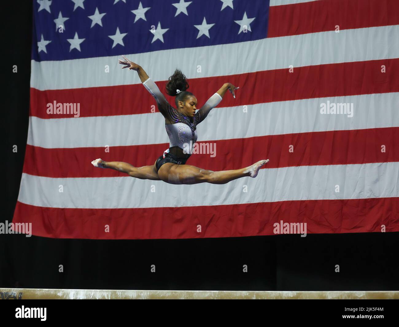 July 30, 2022: Shalise Jones of Ascend leaps on the balance beam during ...