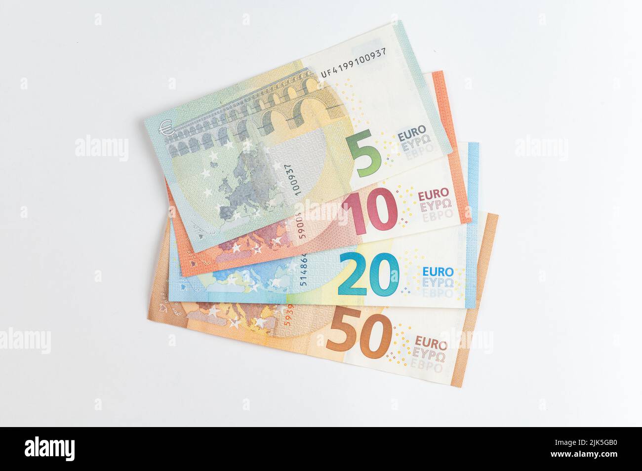 5, 10, 20, 50 euro banknotes. Money on white background Stock Photo - Alamy