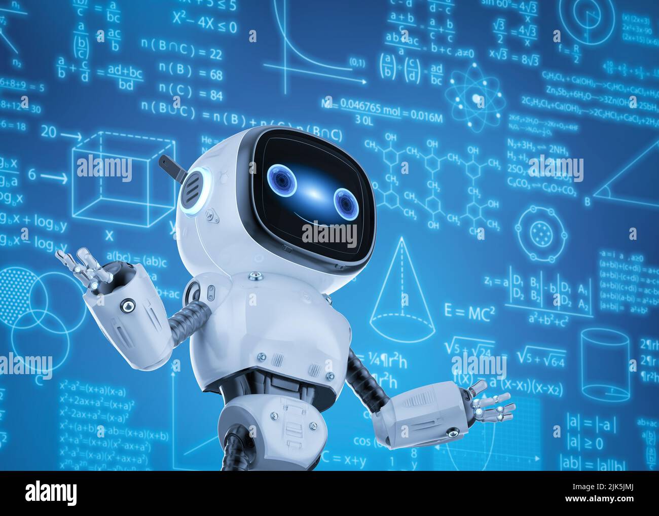 Machine learning concept 3d rendering assistant robot with education ...