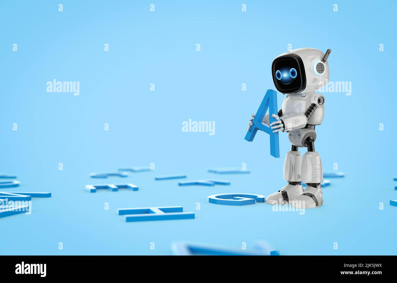 Machine learning concept with 3d rendering small and cute robot ...