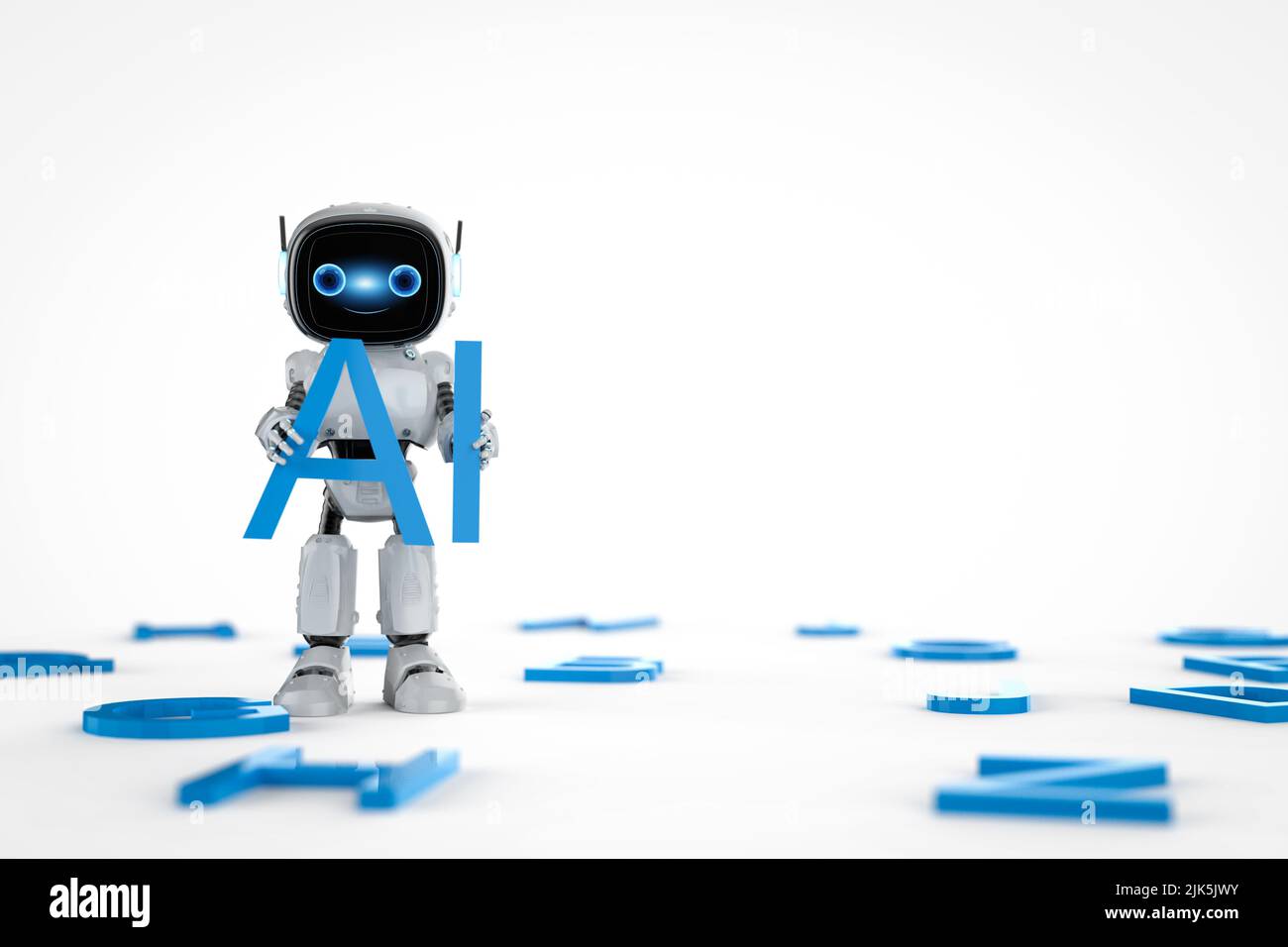 Machine learning concept with 3d rendering small and cute robot ...