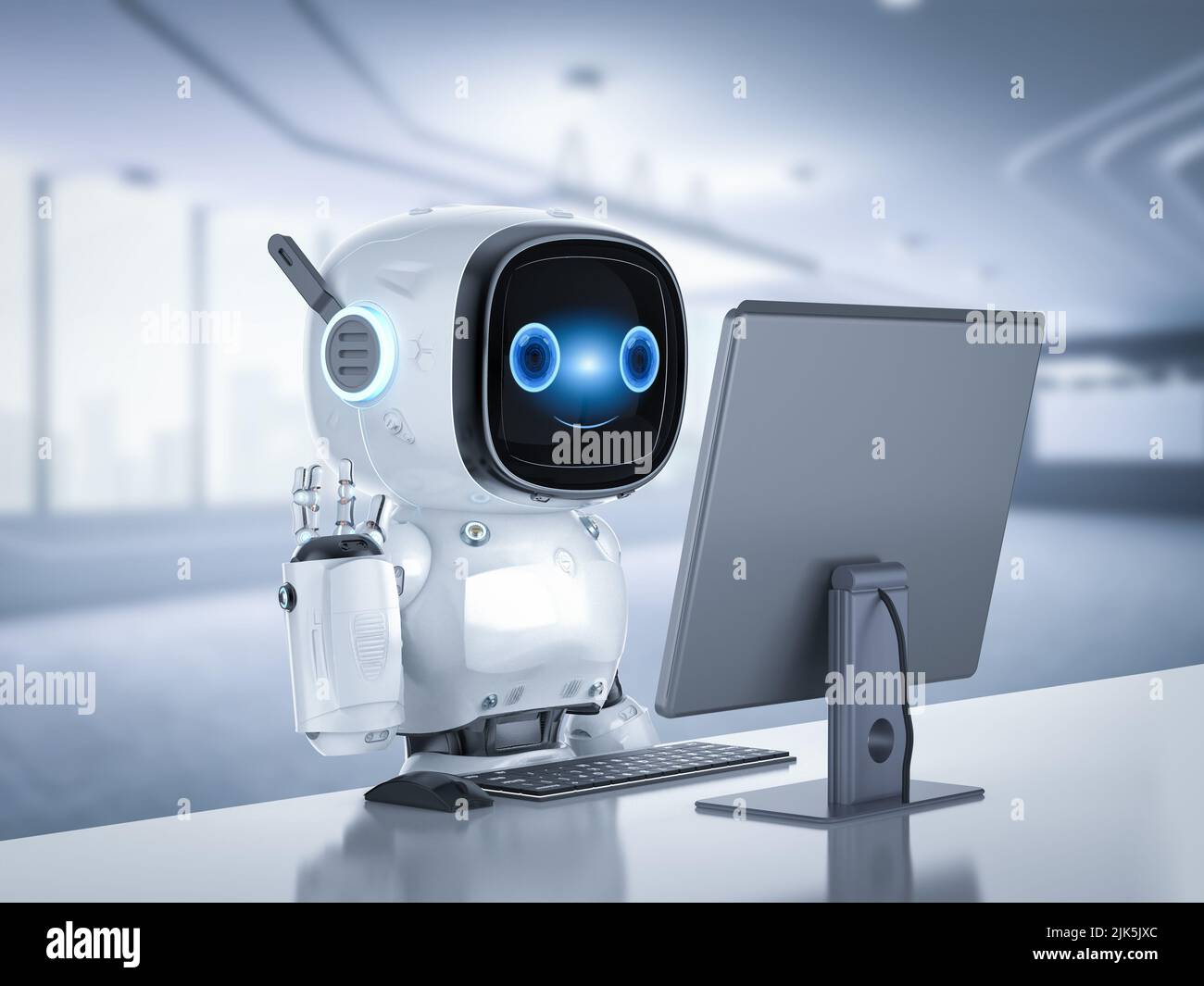 Automation office worker concept with 3d rendering cute robot work with ...