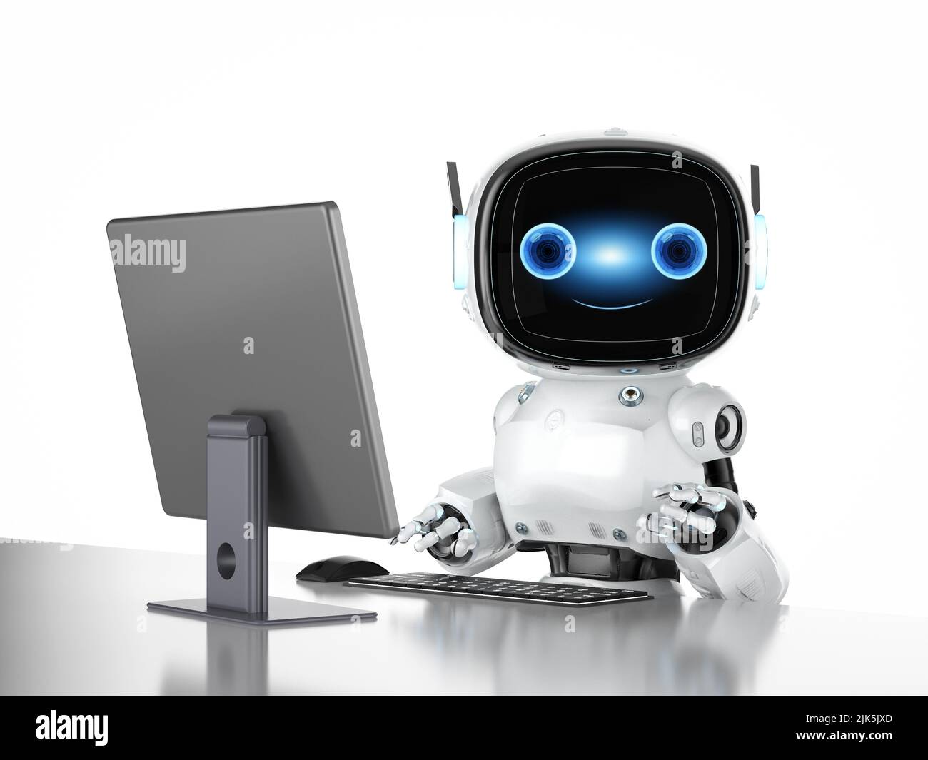 Automation office worker concept with 3d rendering cute robot work with ...